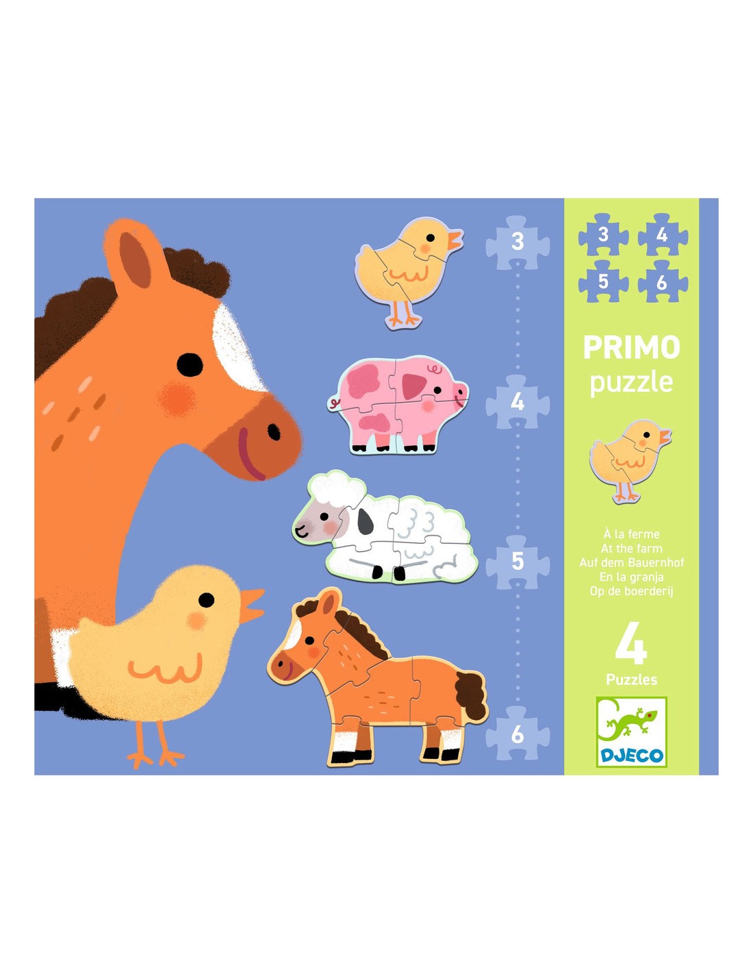 Puzzles Primo - À la ferme 3, 4, 5 et 6 pièces - Djeco